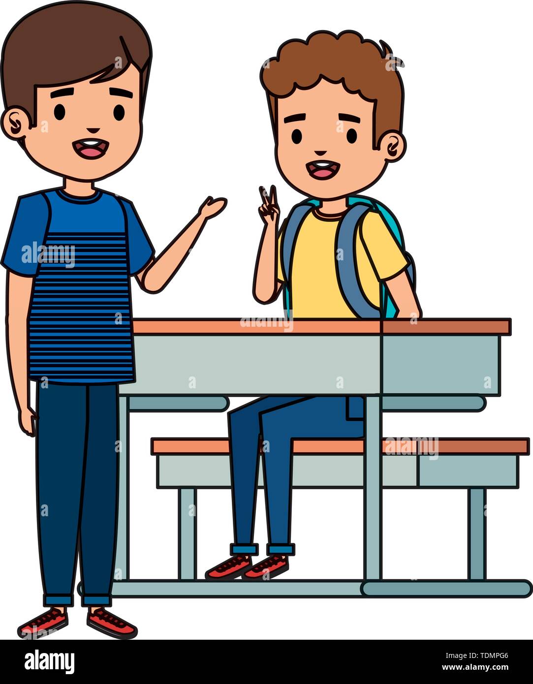 happy little students boys seated in school desk Stock Vector Image ...