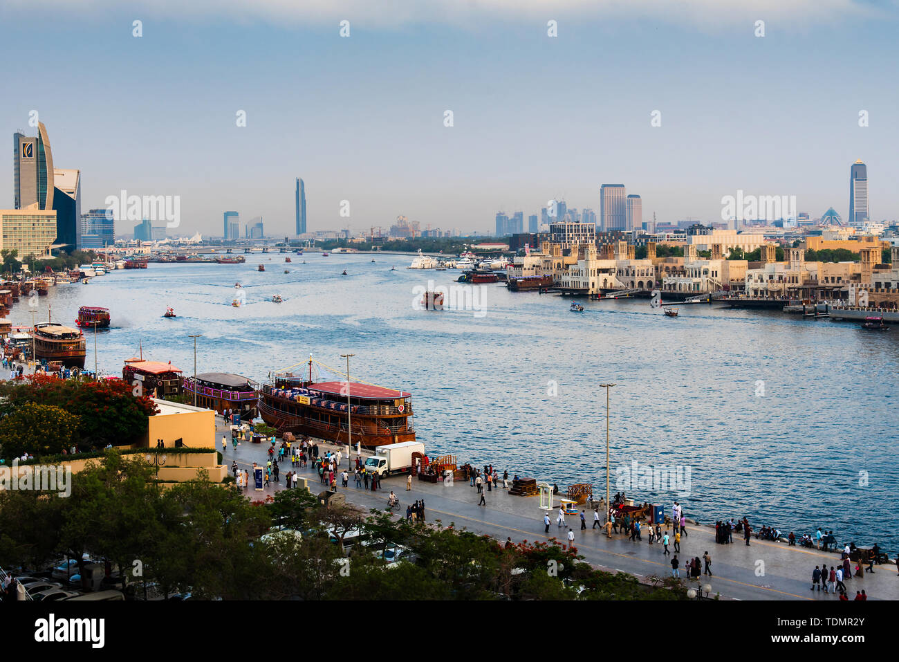 Dubai, United Arab Emirates - June 4, 2019: Dubai creek and boardwalk ...