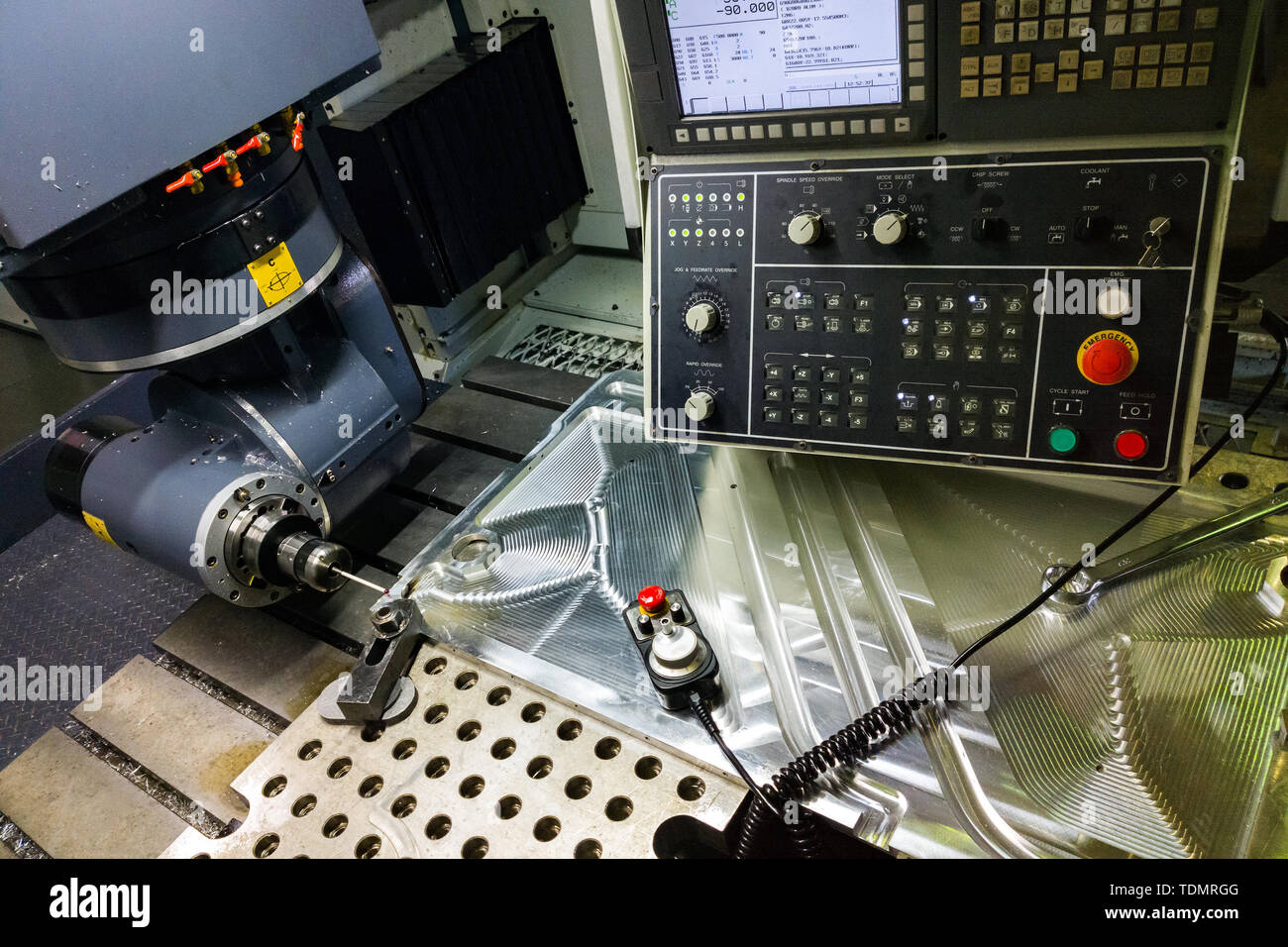 Measuring process with ruby touch probe on large CNC milling machine in ...
