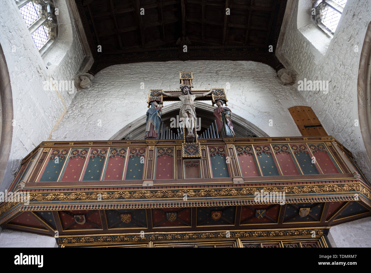 Inside village parish church of Saint Julian, Wellow, Somerset, England ...