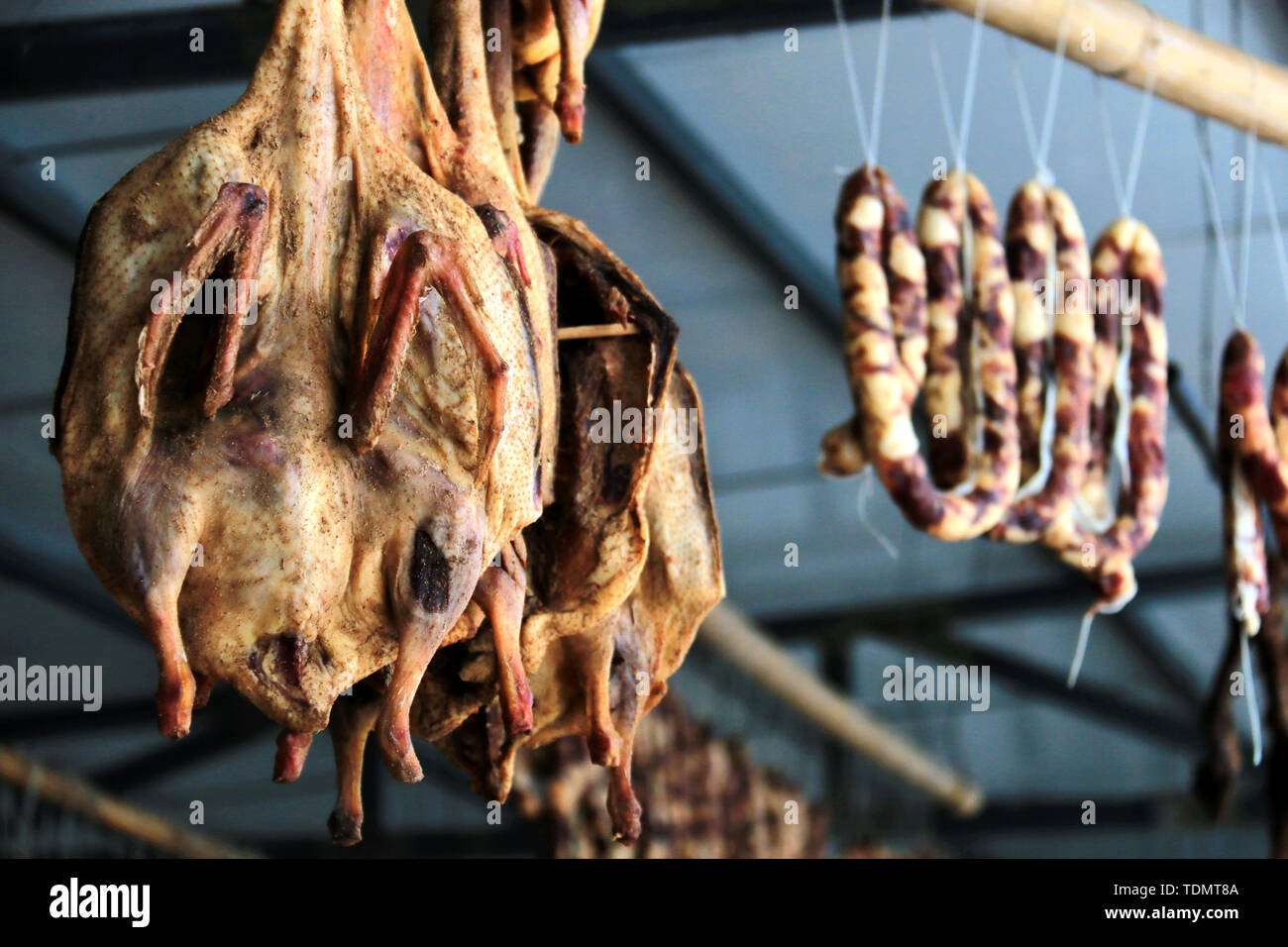 Traditional smoked food, wax duck, wax pig head, wax pig skin Stock ...