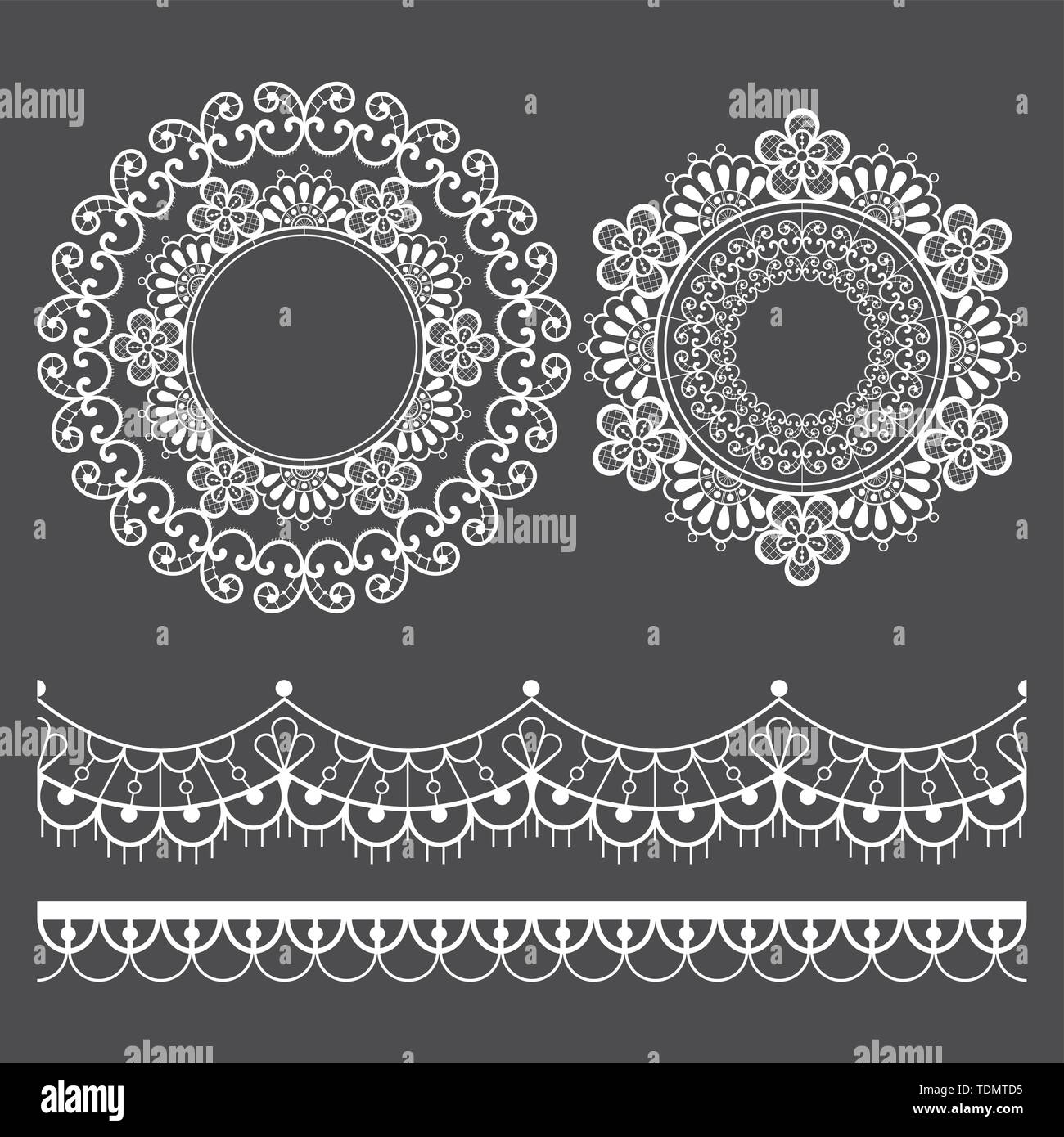 Mandala lace vector pattern and horizontal long lace design set ...