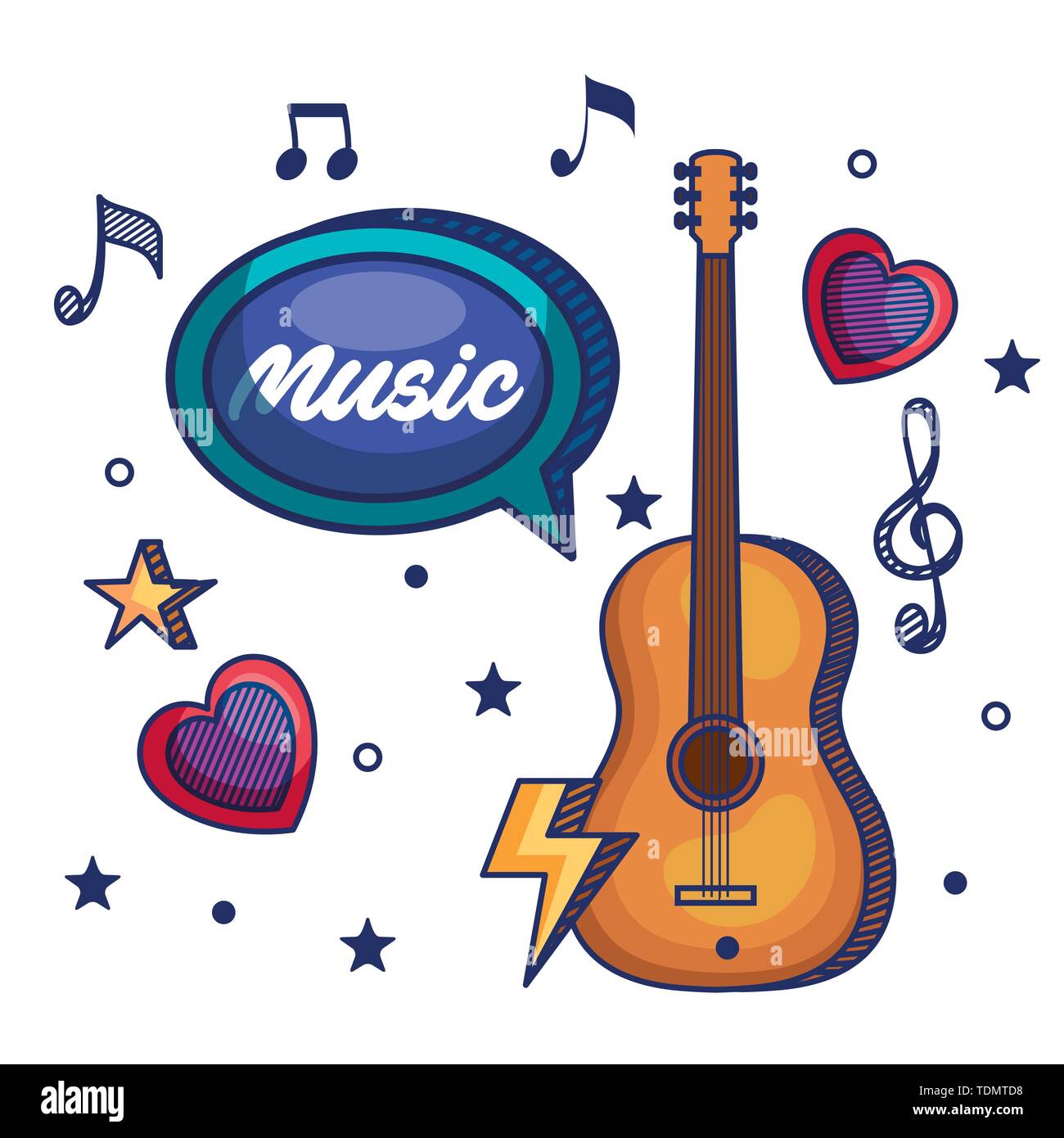 guitar instrument with treble clef and quaver with beam notes Stock ...