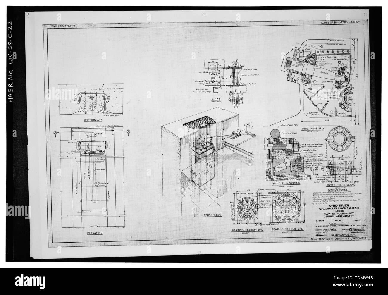 PHOTOGRAPH OF DECEMBER 1937 ENGINEERING DRAWING, LOCKS, FLOTATION ...