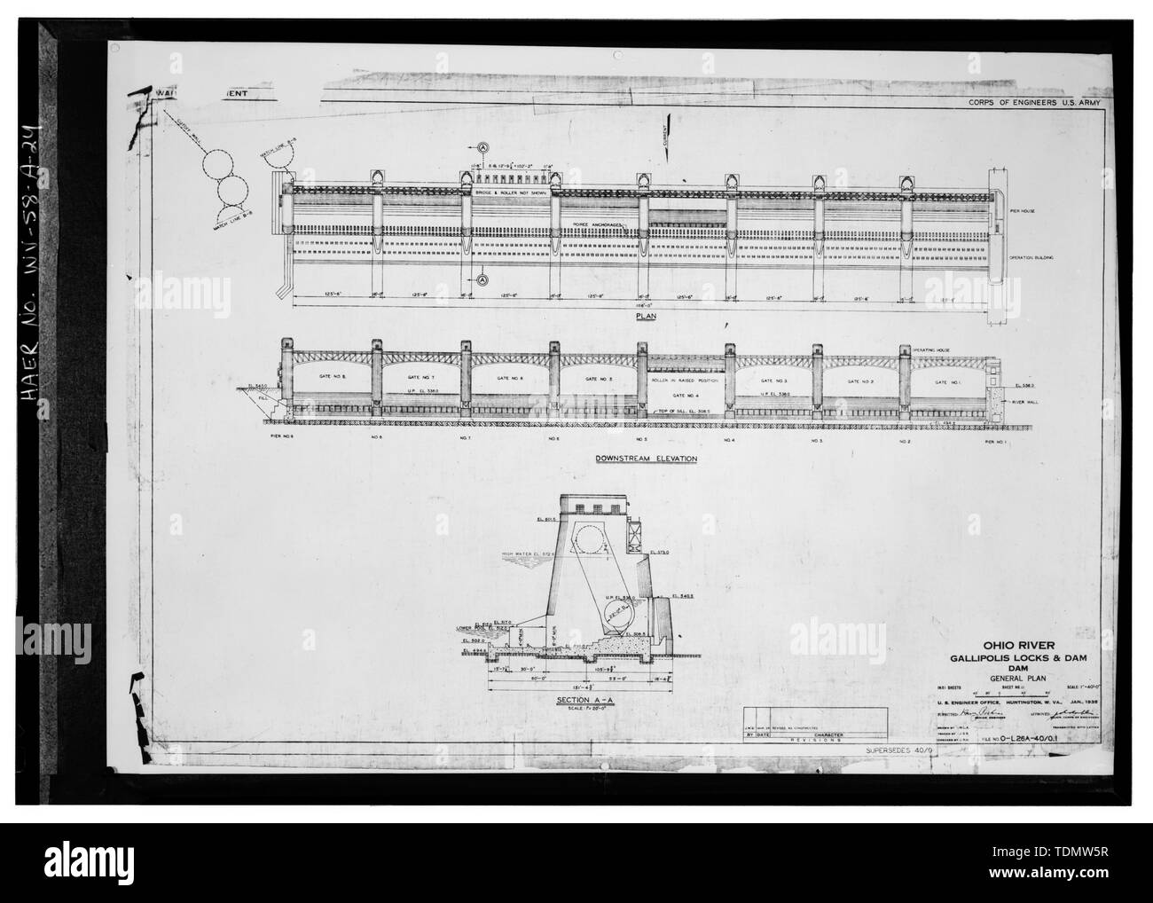 PHOTOGRAPH OF JANUARY 1935 ENGINEERING DRAWING, DAM, GENERAL PLAN, U. S ...