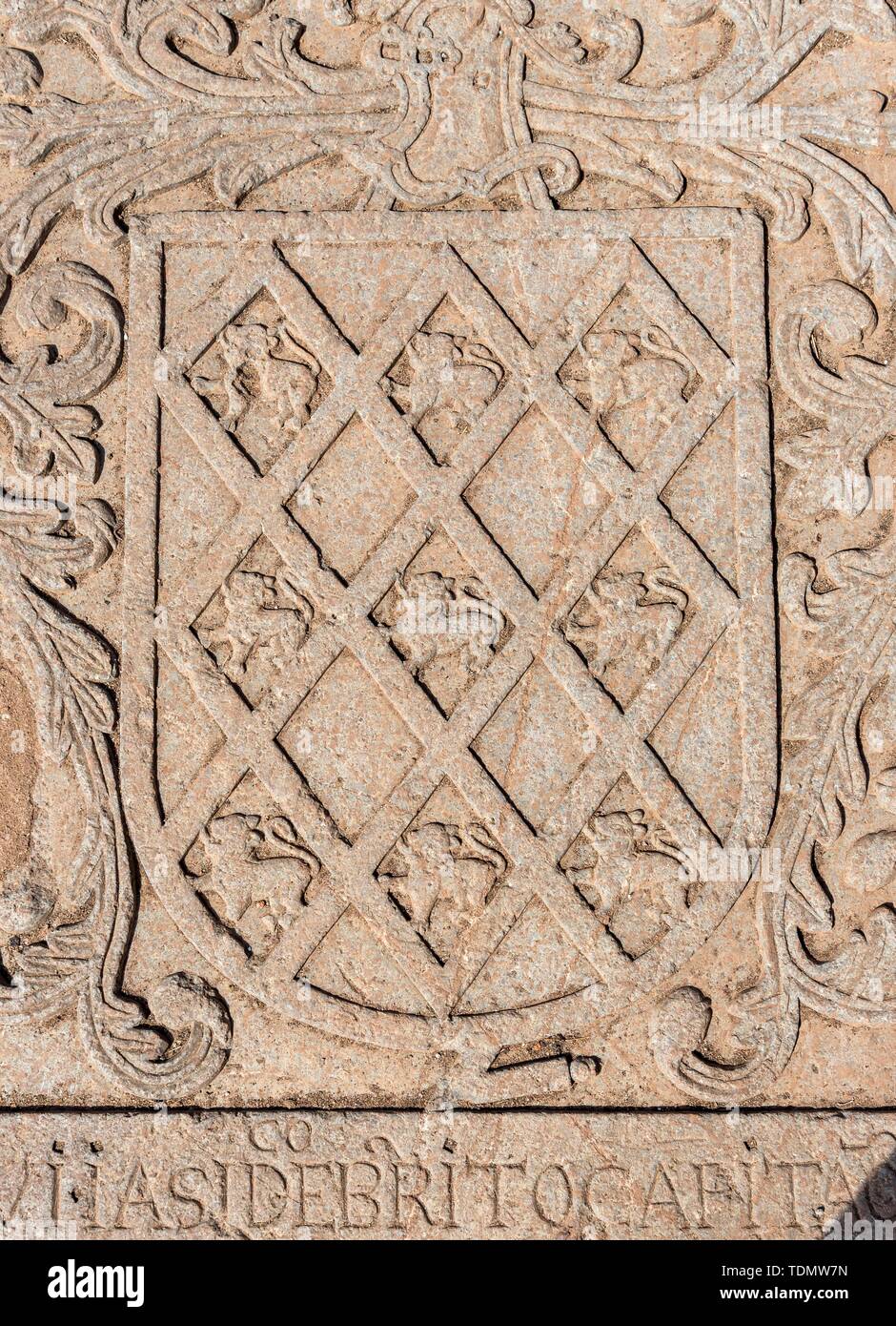 Coat of arms, Ruins of Church of St. Augustine, Old Goa, India Stock ...