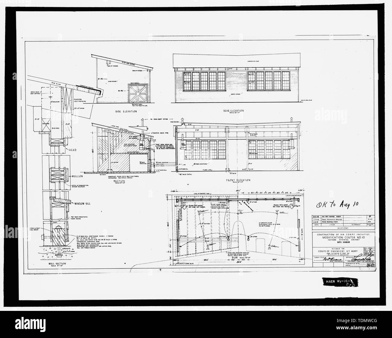 PHOTOGRAPHIC COPY OF ORIGINAL DRAWINGS, NOSE HANGAR, PLAN AND ELEVATION ...