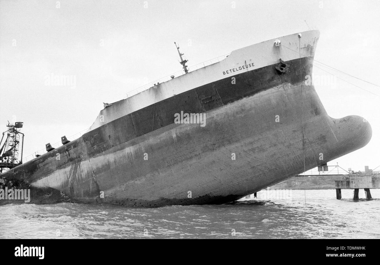 The stern of the French tanker Betelgeuse is all that remains above the ...