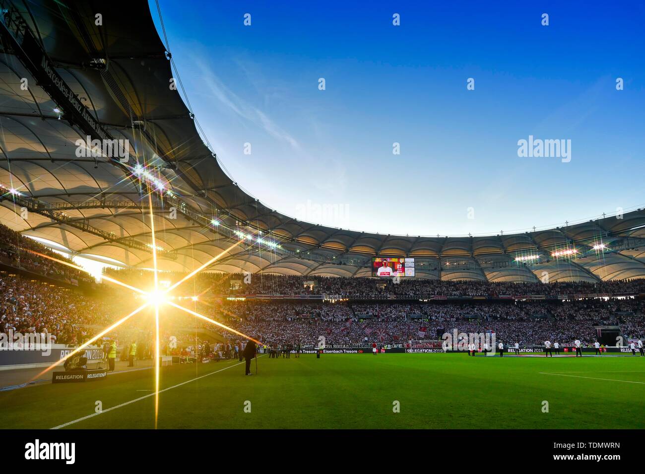 Stadium overview, Mercedes-Benz Arena, blue hour, star effect ...