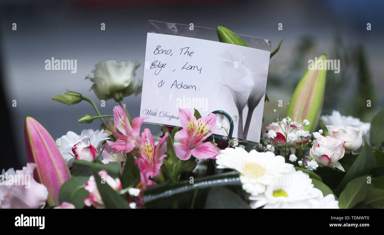 A wreath from the Band U2 at the funeral of Philomena Lynott, mother of ...