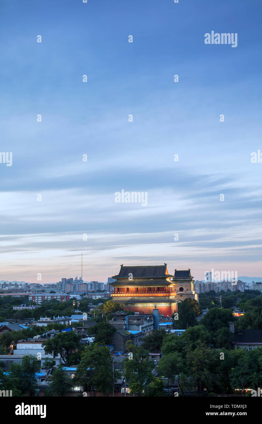Night view of the clock drum tower in Beijing Stock Photo - Alamy