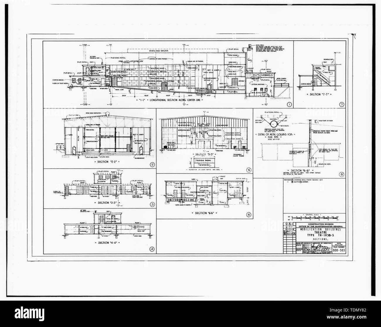 PLAN 800-503 (modified at Fort McCoy); THEATER TYPE TH-1038 S, SECTIONS ...