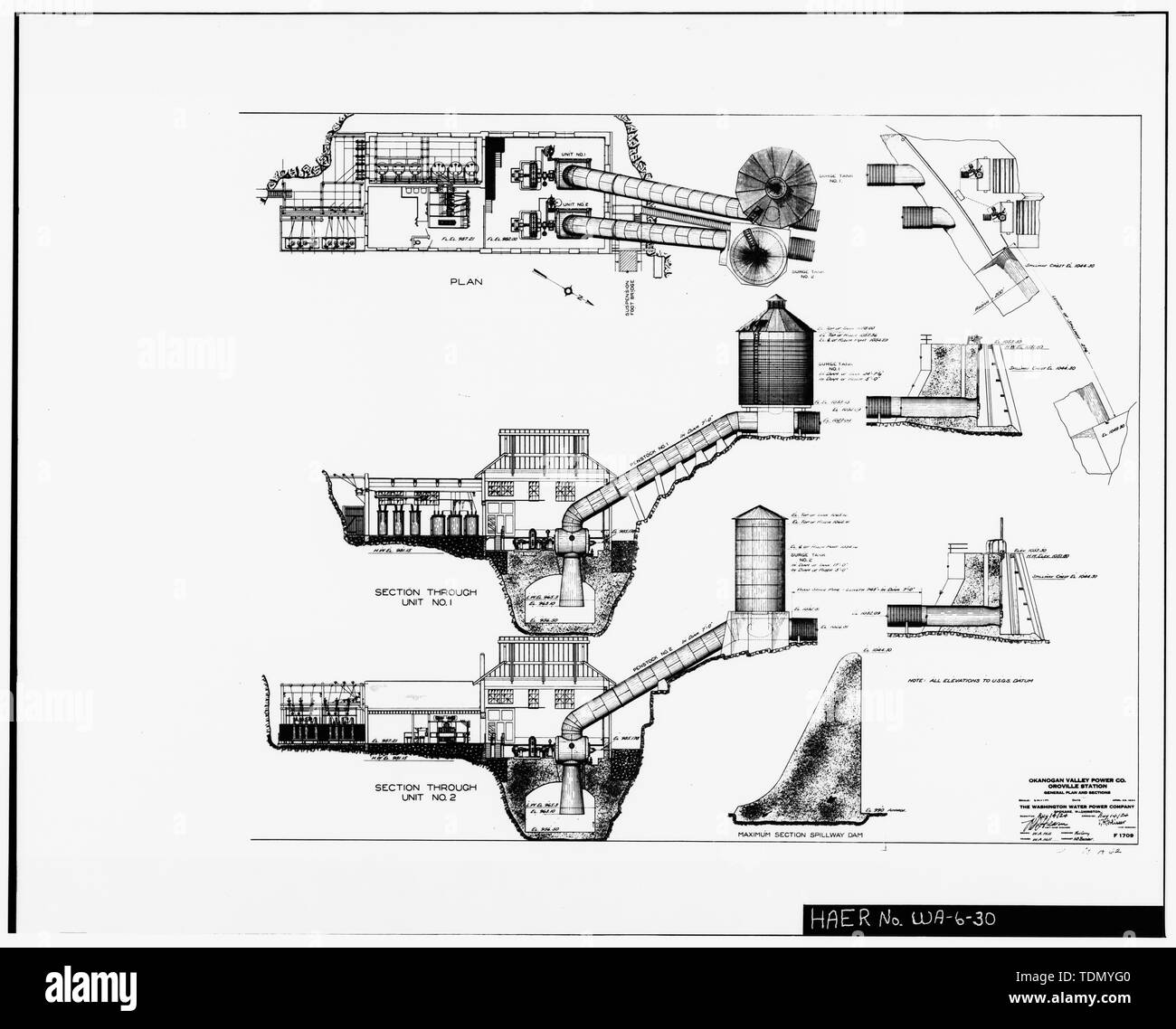 PLAN AND SECTION DRAWINGS OF SPILLWAY, HEADGATES AND MACHINERY ...