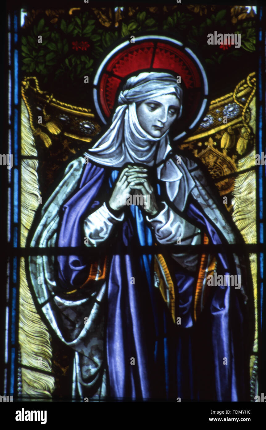 Stained glass window, Virgin Mary, St Peter's Wenhaston Stock Photo - Alamy