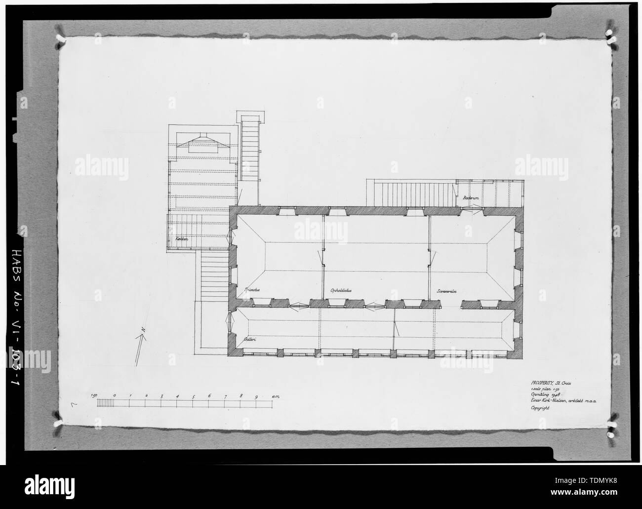 PLAN OF FIRST FLOOR, SHOWING KITCHEN (KOKKEN), DINING ROOR (SPISESTUE ...
