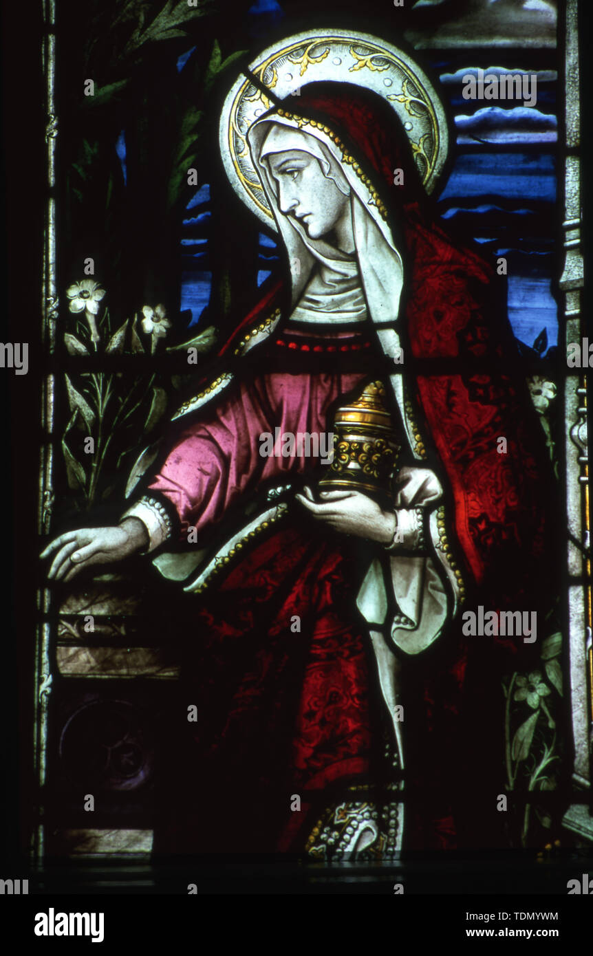 Stained glass window, Mary Magdalan, St Lawrence, Bradfield, Essex, UK ...
