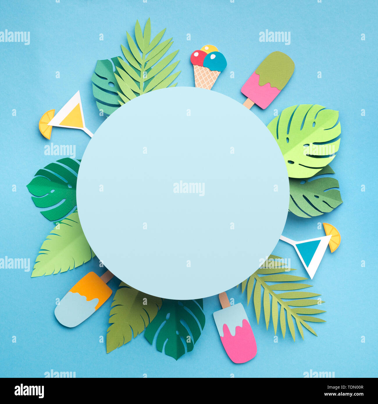 Creative summer wallpaper with blank space on blue Stock Photo - Alamy