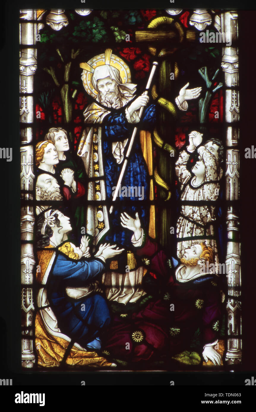 Stained glass window, Moses, Staff and Serpent, St Edmundsbury ...