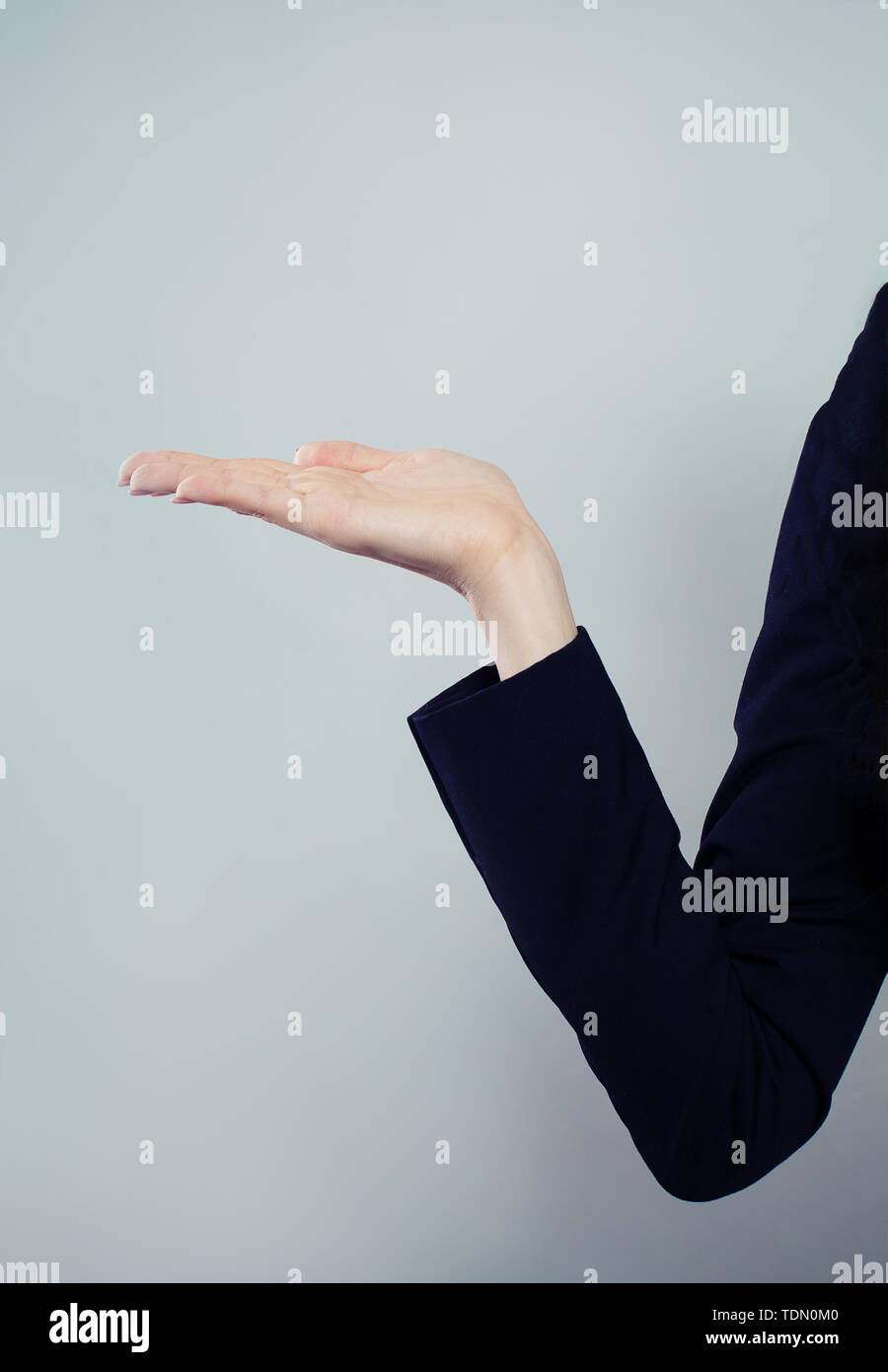 Business woman hand with empty open palm on white background Stock ...