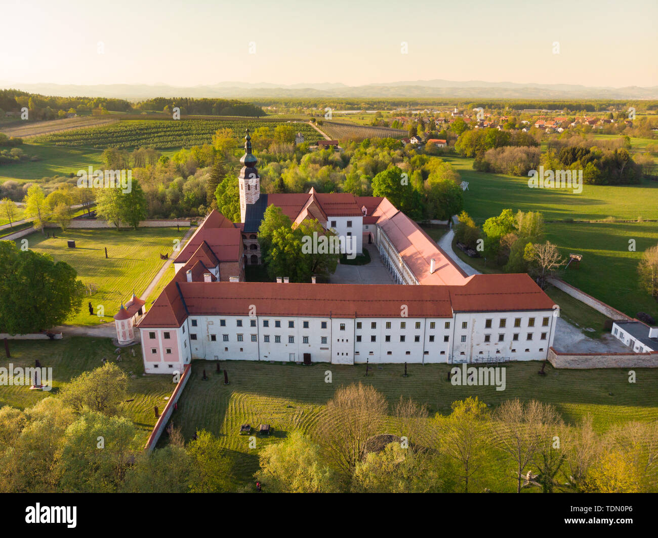 Aerial view of Cistercian monastery Kostanjevica na Krki, homely ...