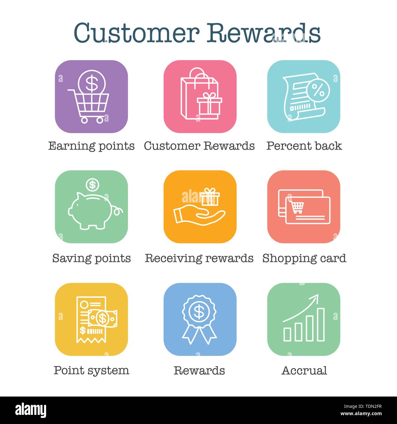 Customer Rewards Icon Set w Shopping Bag and Discount Images Stock ...