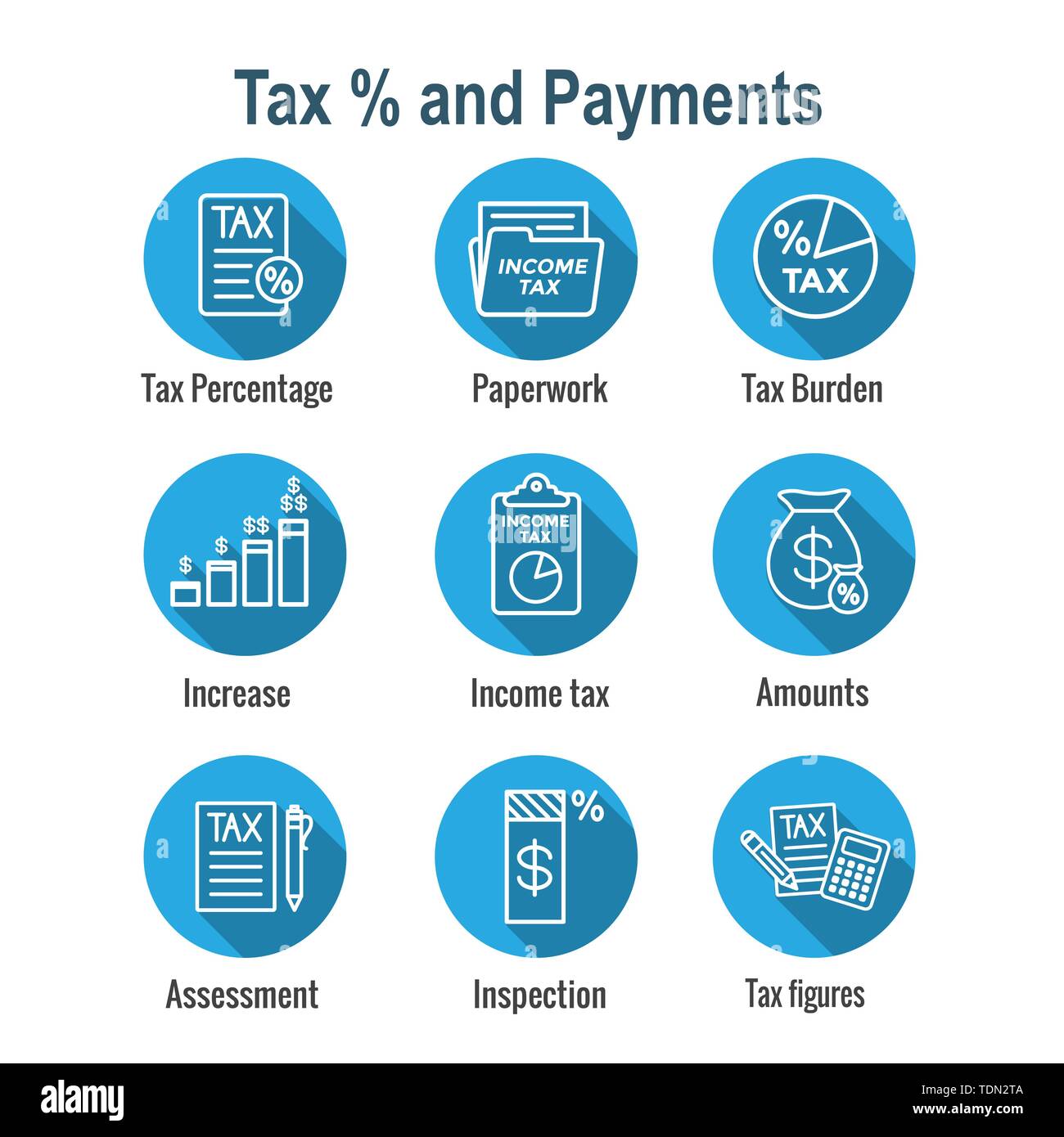 Tax concept w percentage paid, icon and income idea. Flat vector ...