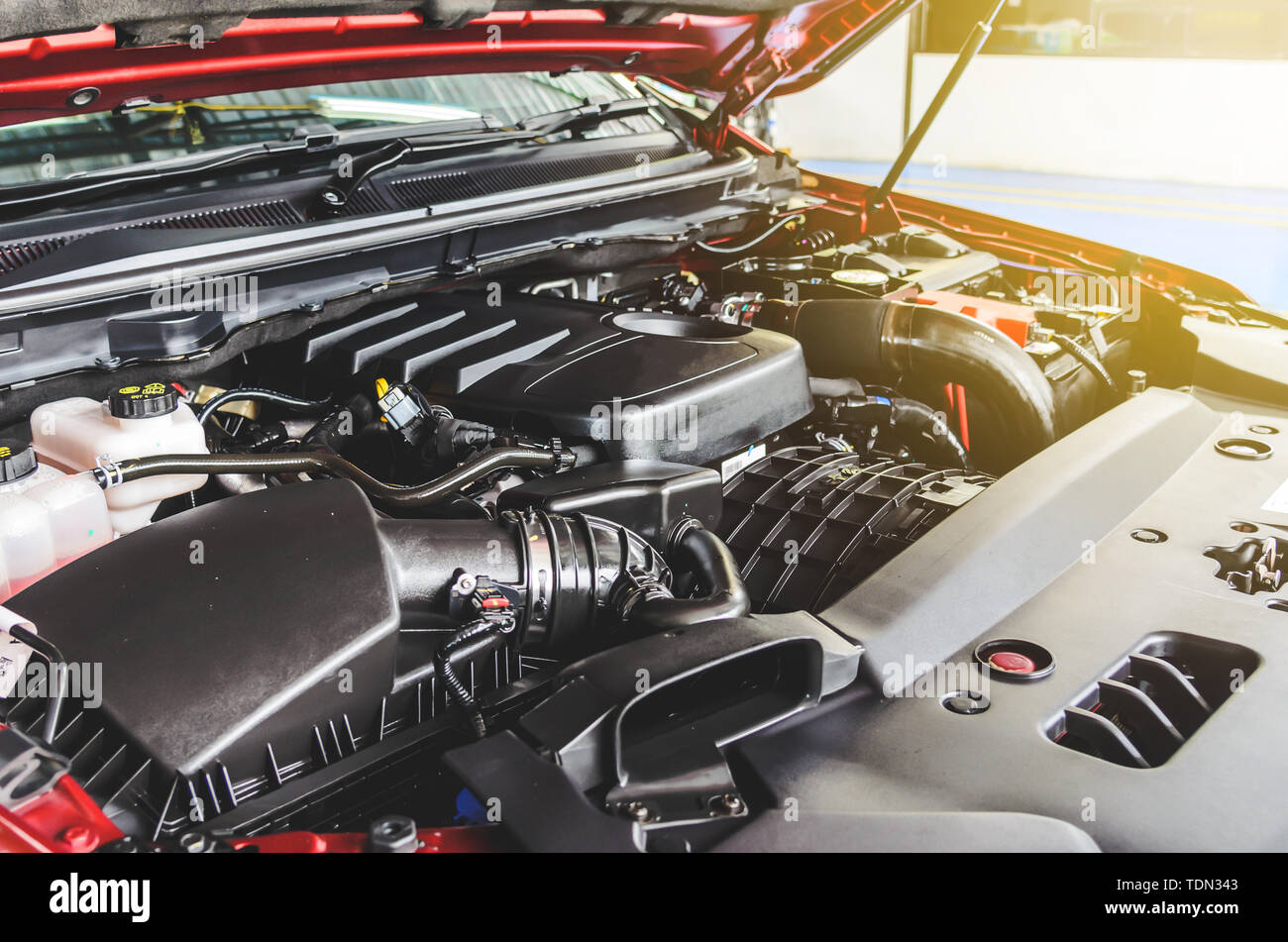Close up detail of new car engine Stock Photo - Alamy