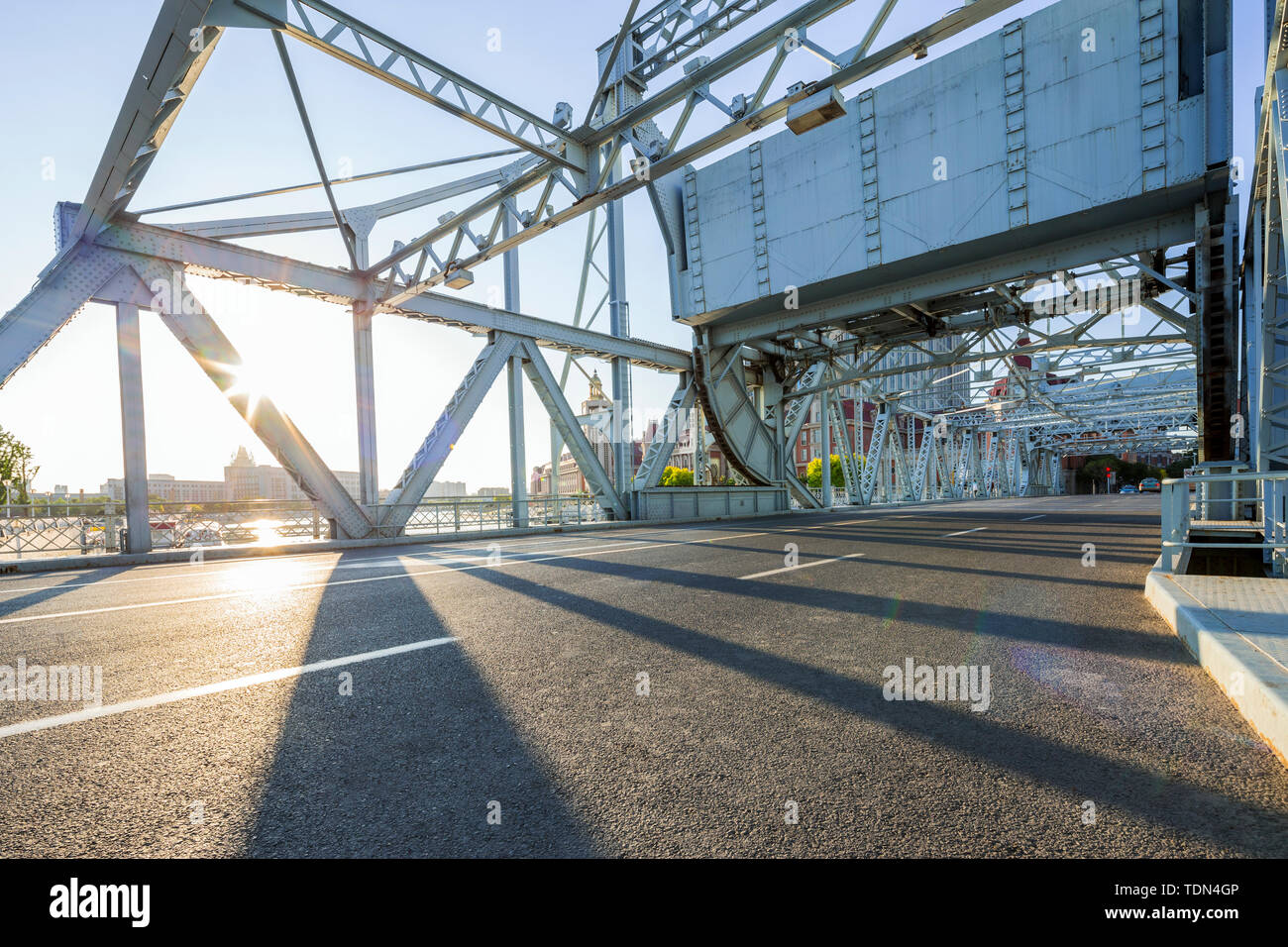Modern bridge and empty road floor Stock Photo - Alamy
