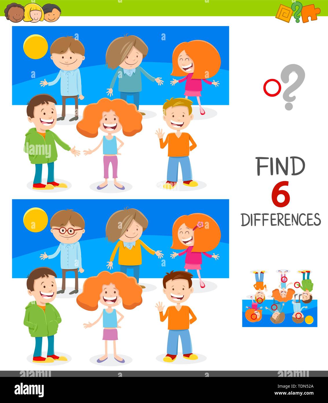 Cartoon Illustration of Finding Six Differences Between Pictures ...