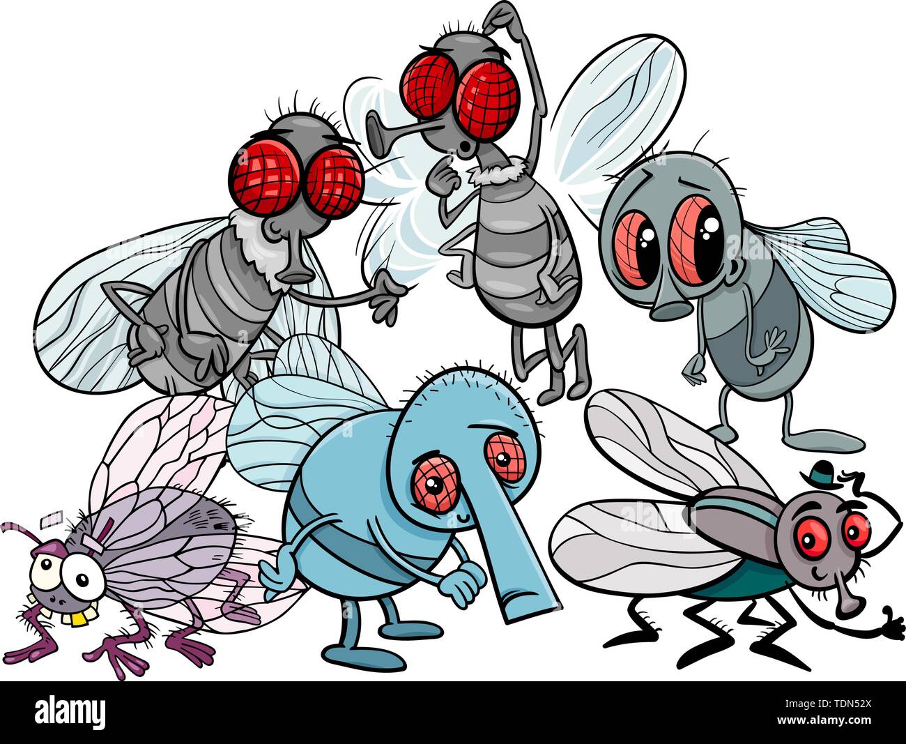 Cartoon Illustration of Funny Flies Insects Animal Characters Group ...
