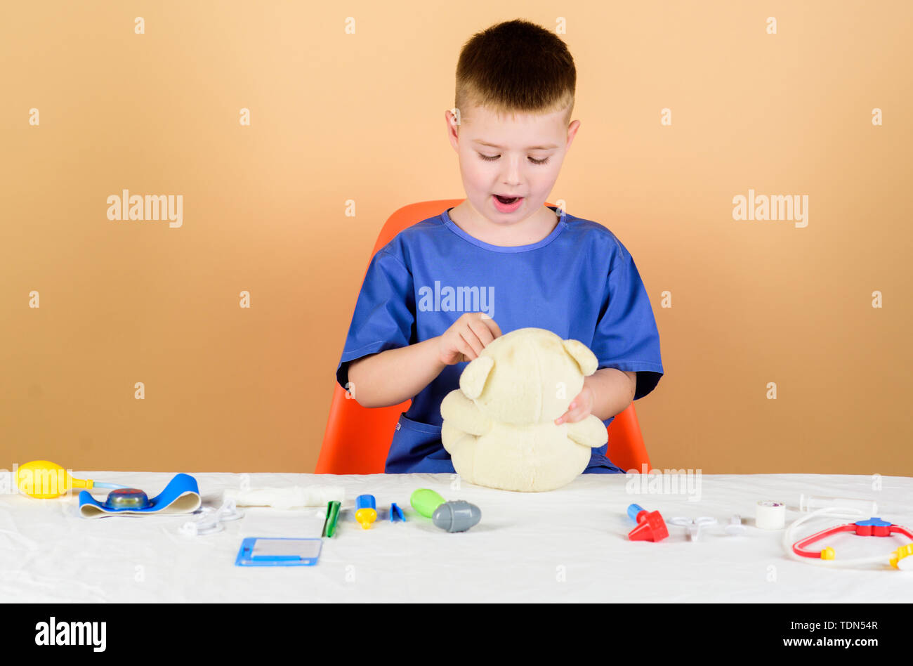 Medical examination. Medical education. Boy cute child future doctor ...