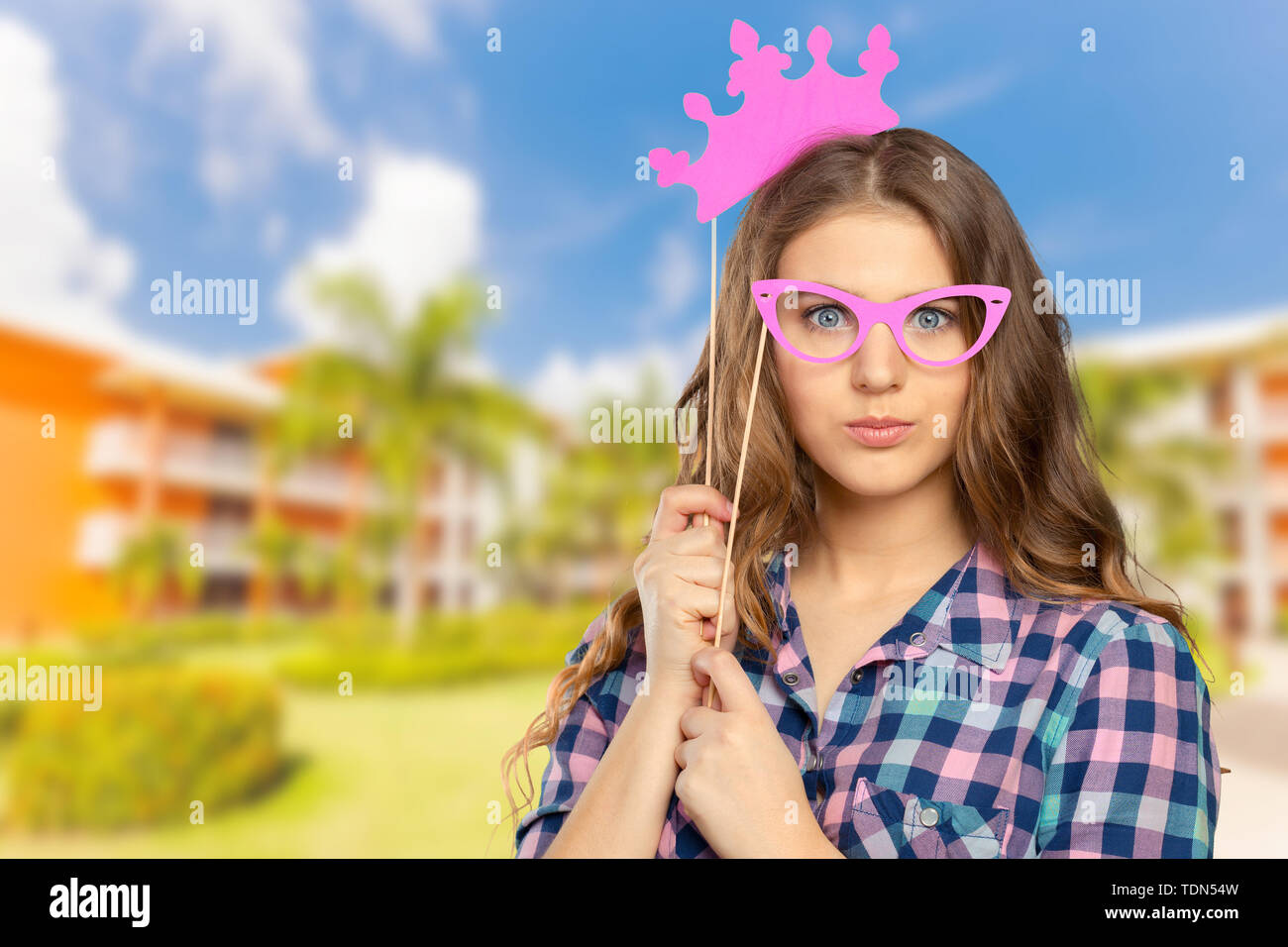 Woman in a Photo Booth party Stock Photo - Alamy