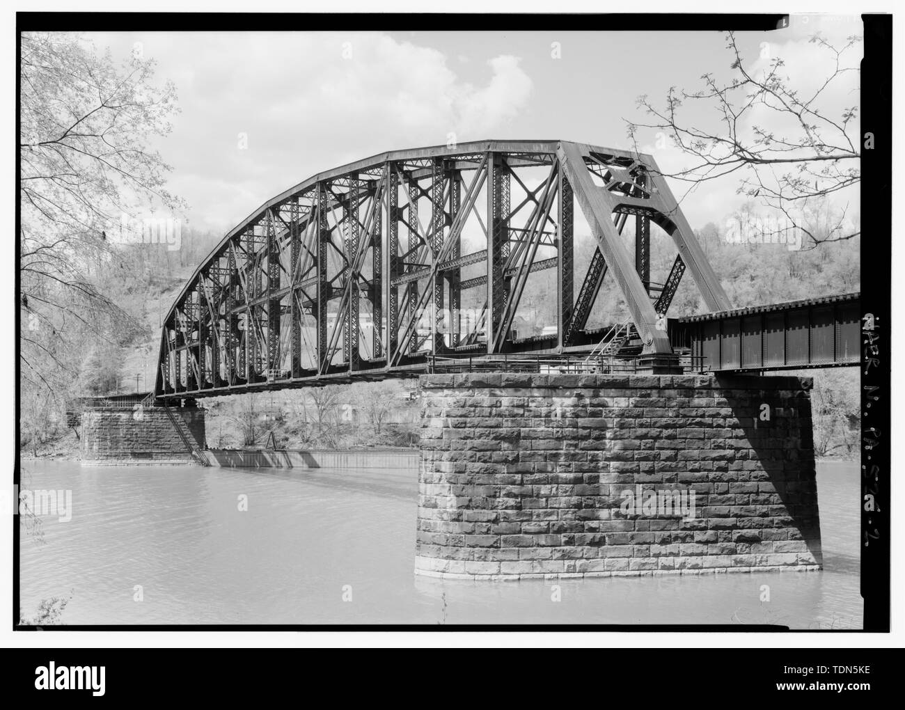 Perspective view of bridge, looking west. Note that piers are wide ...