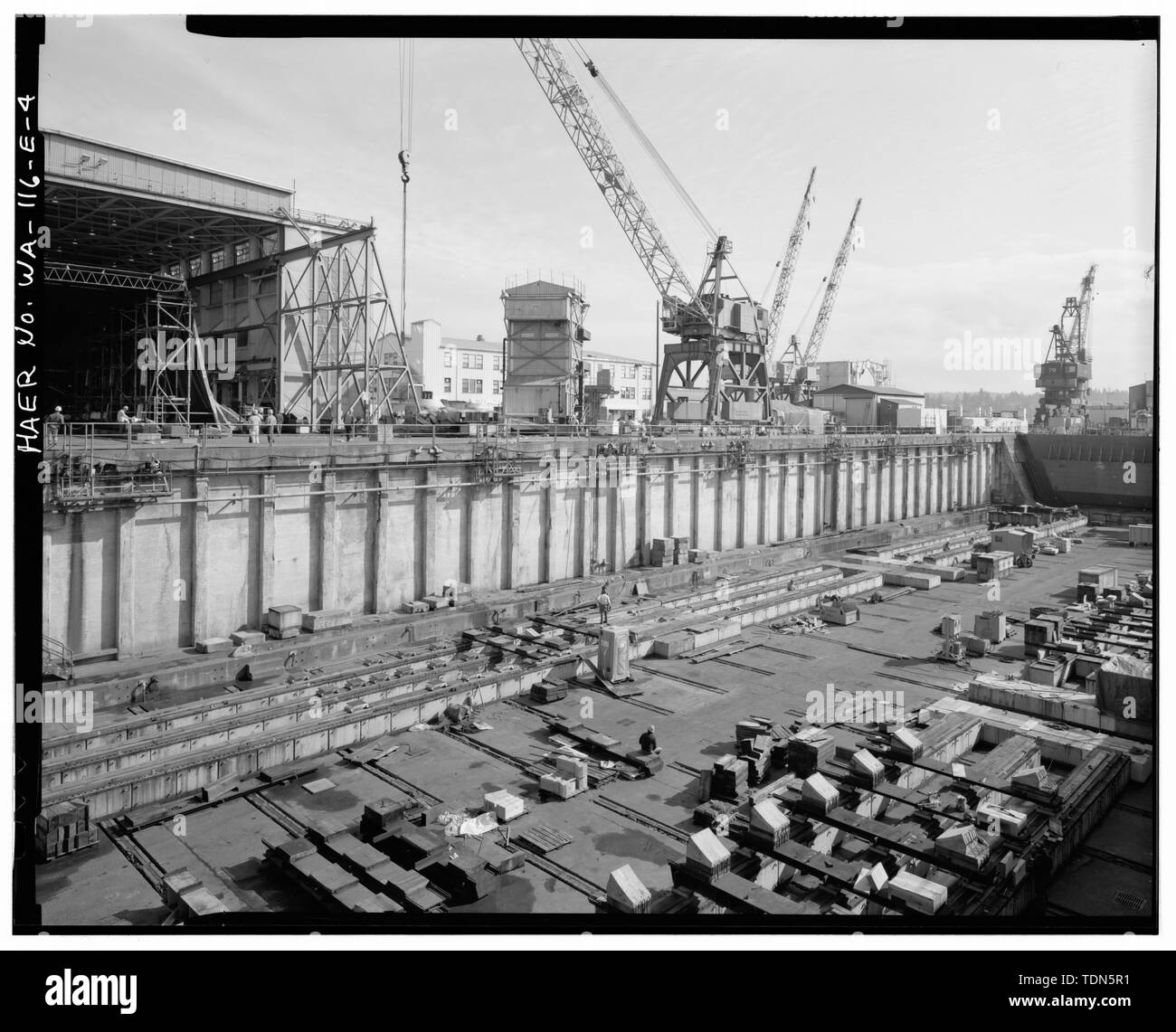 Perspective view of east wall of South Section as viewed from stop pier ...