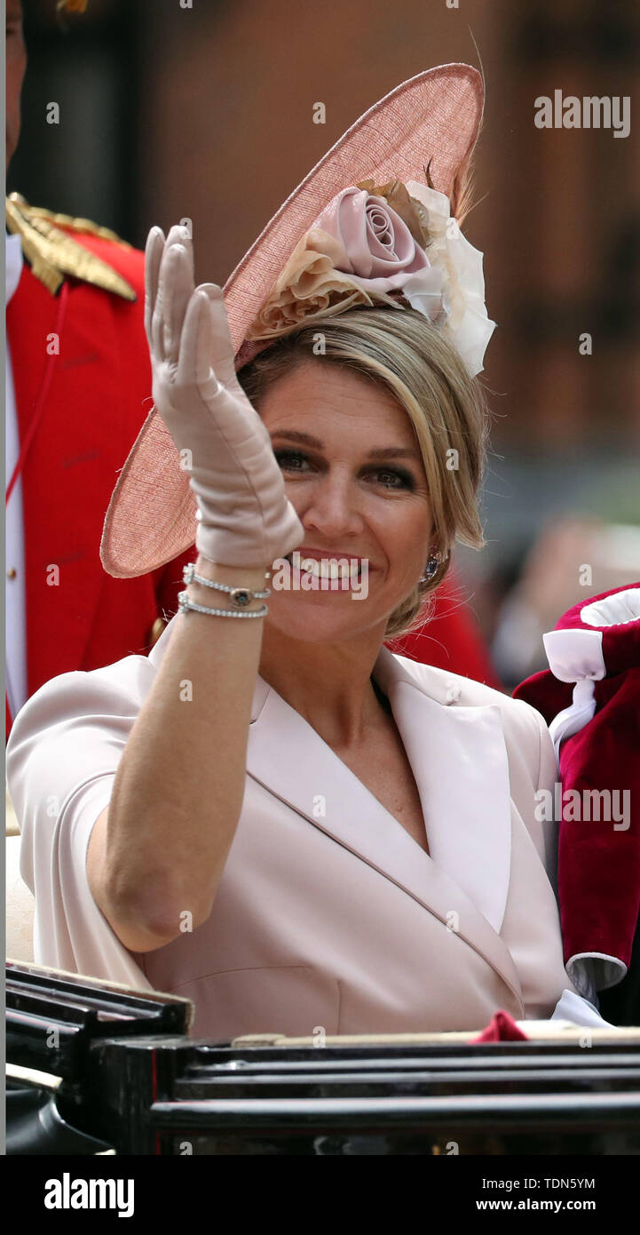 Queen Maxima of the Netherlands leaves the annual Order of the Garter ...