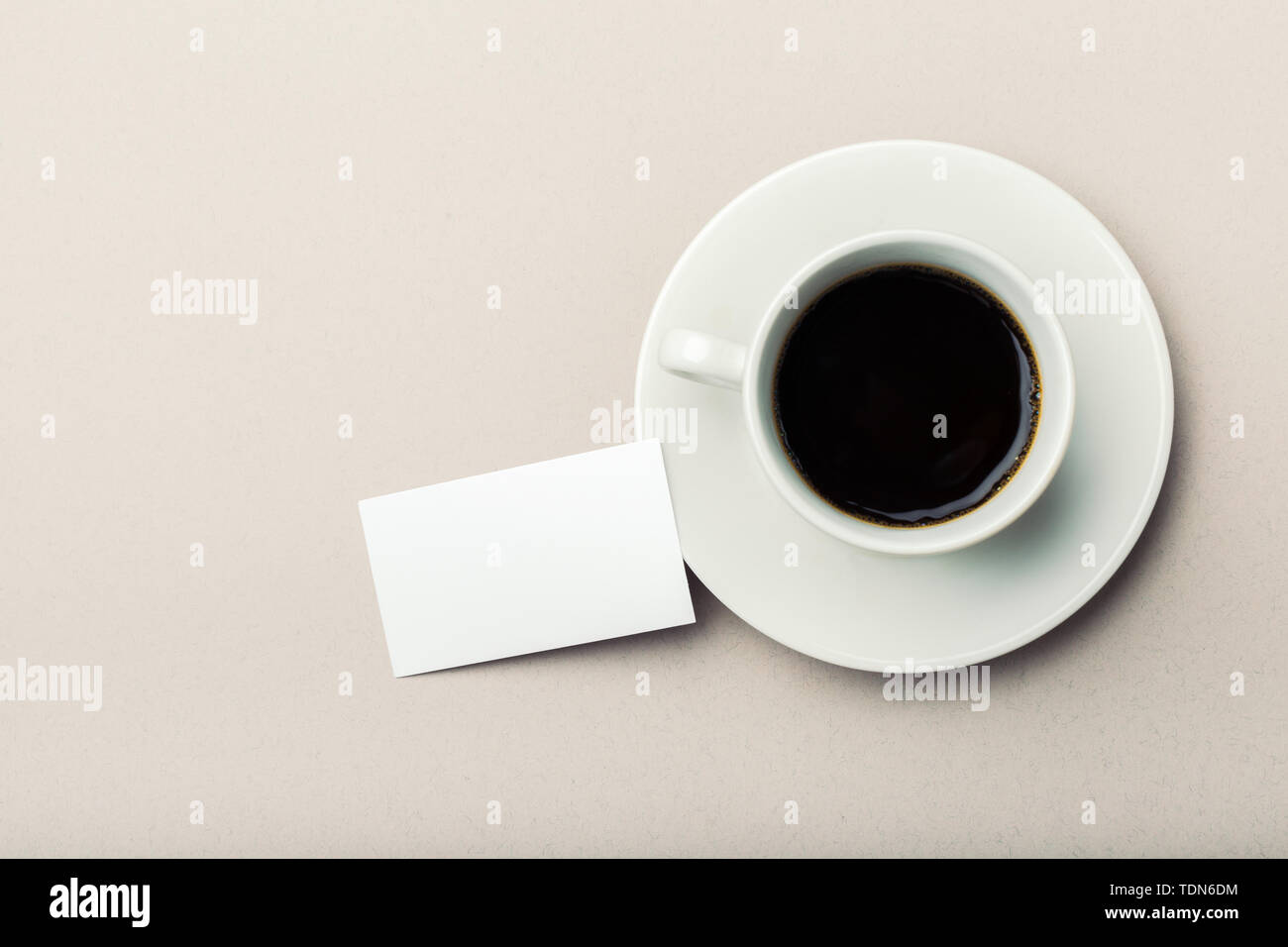 Blank card with coffee cup with space Stock Photo - Alamy