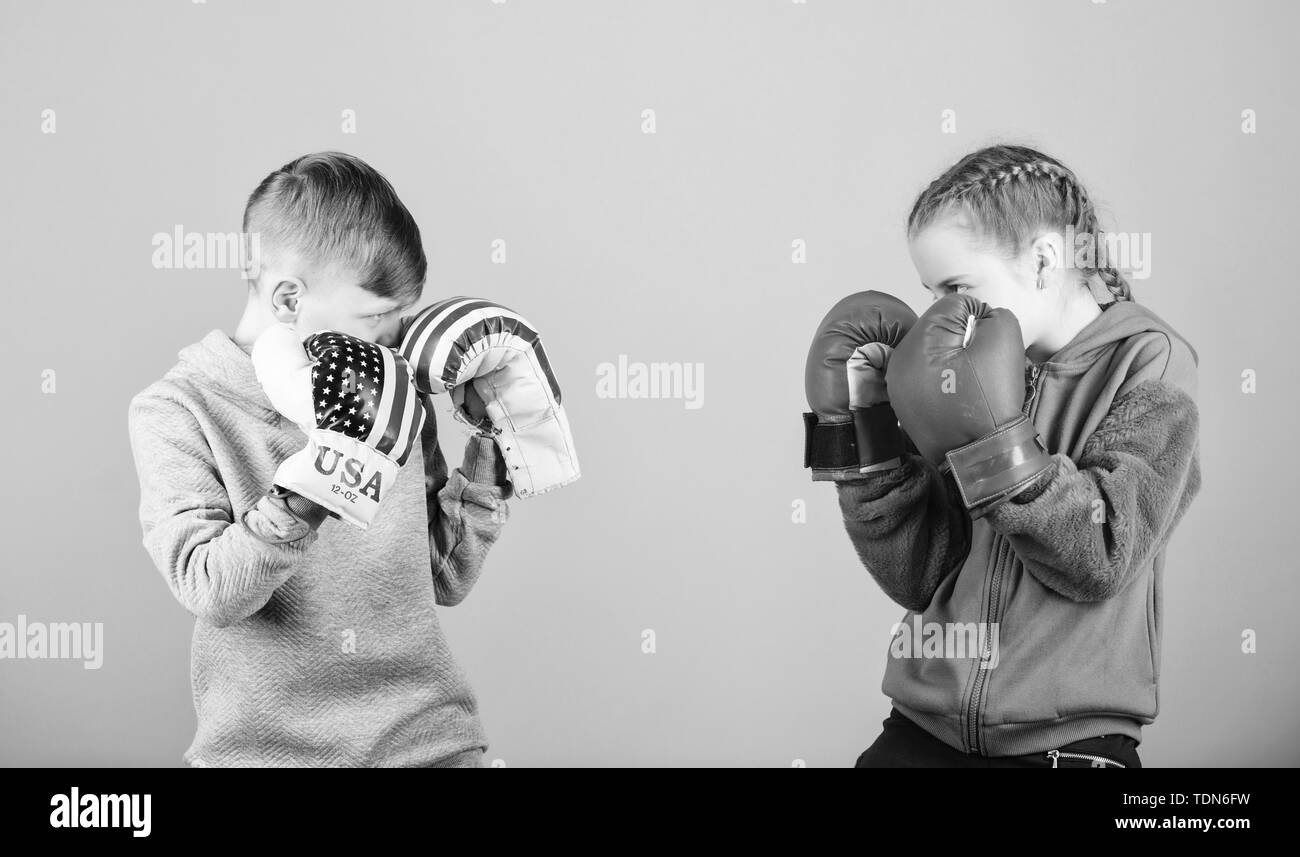 Happy children in boxing gloves. Fitness diet. energy health. punching ...