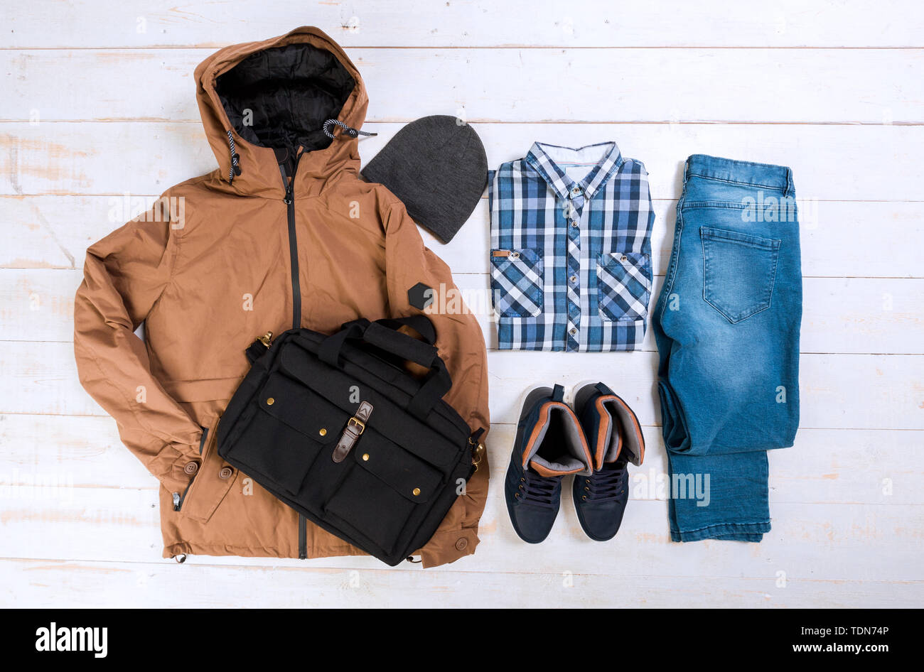 Overhead view of woman's casual outfits Stock Photo - Alamy