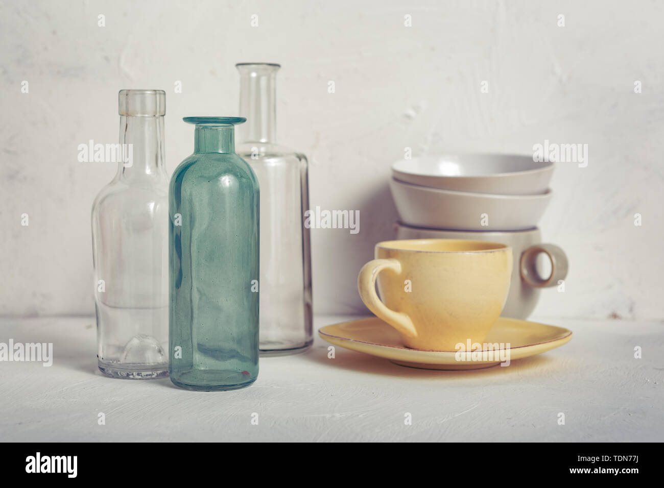 a still life with glassware on white background Stock Photo - Alamy