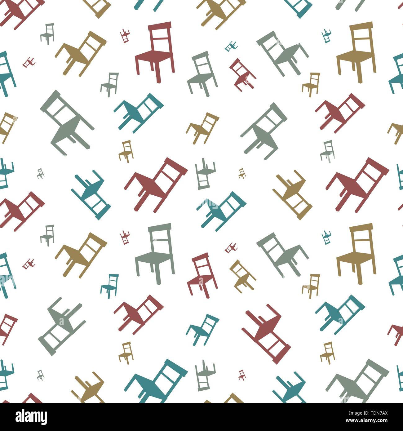 Vector seamless pattern with colorful chairs on a white background ...