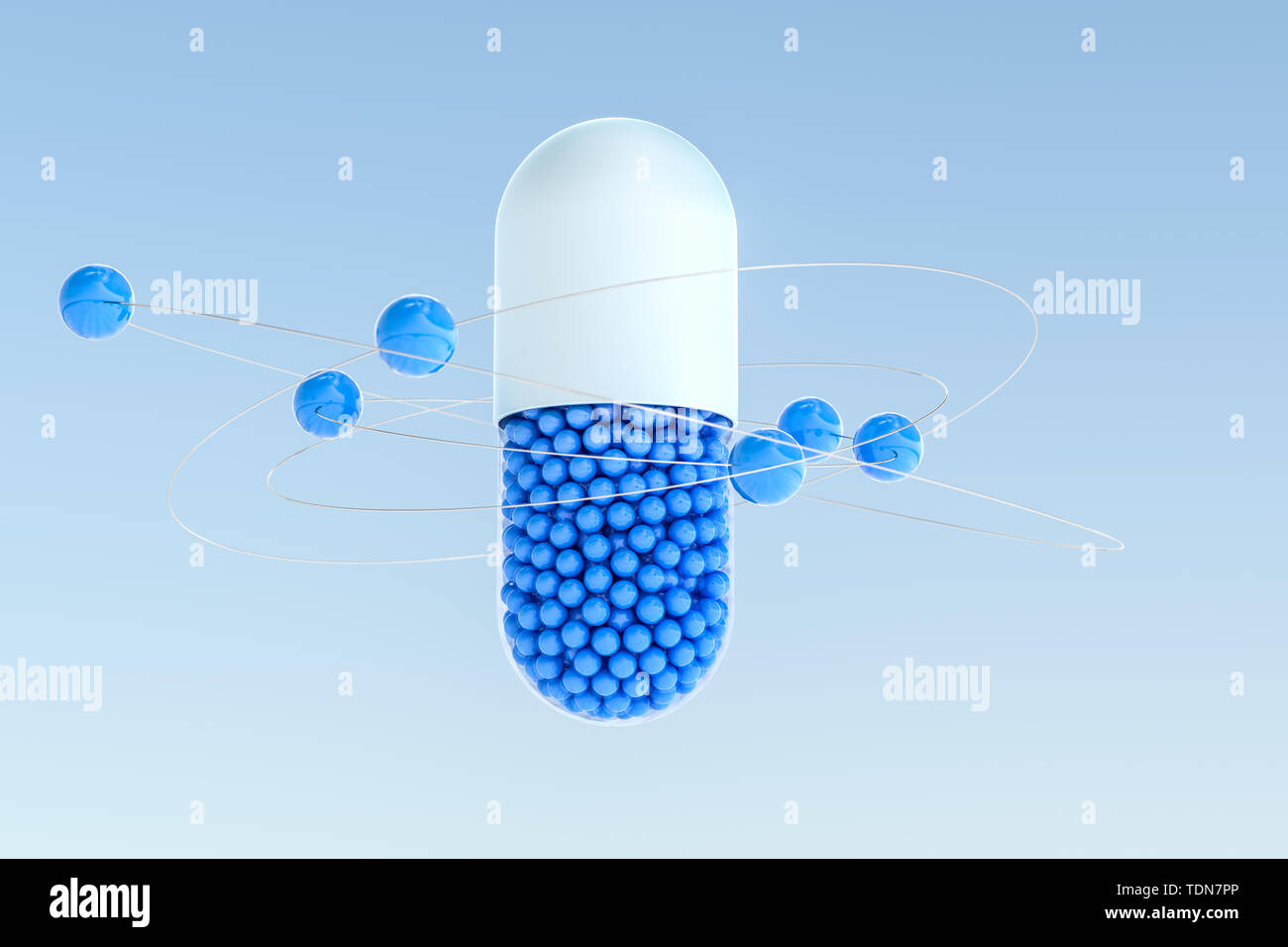 Blue granular capsule, 3-D rendering Stock Photo - Alamy