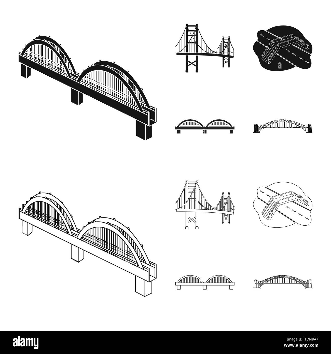 Vector design of bridge and construction sign. Collection of bridge and ...