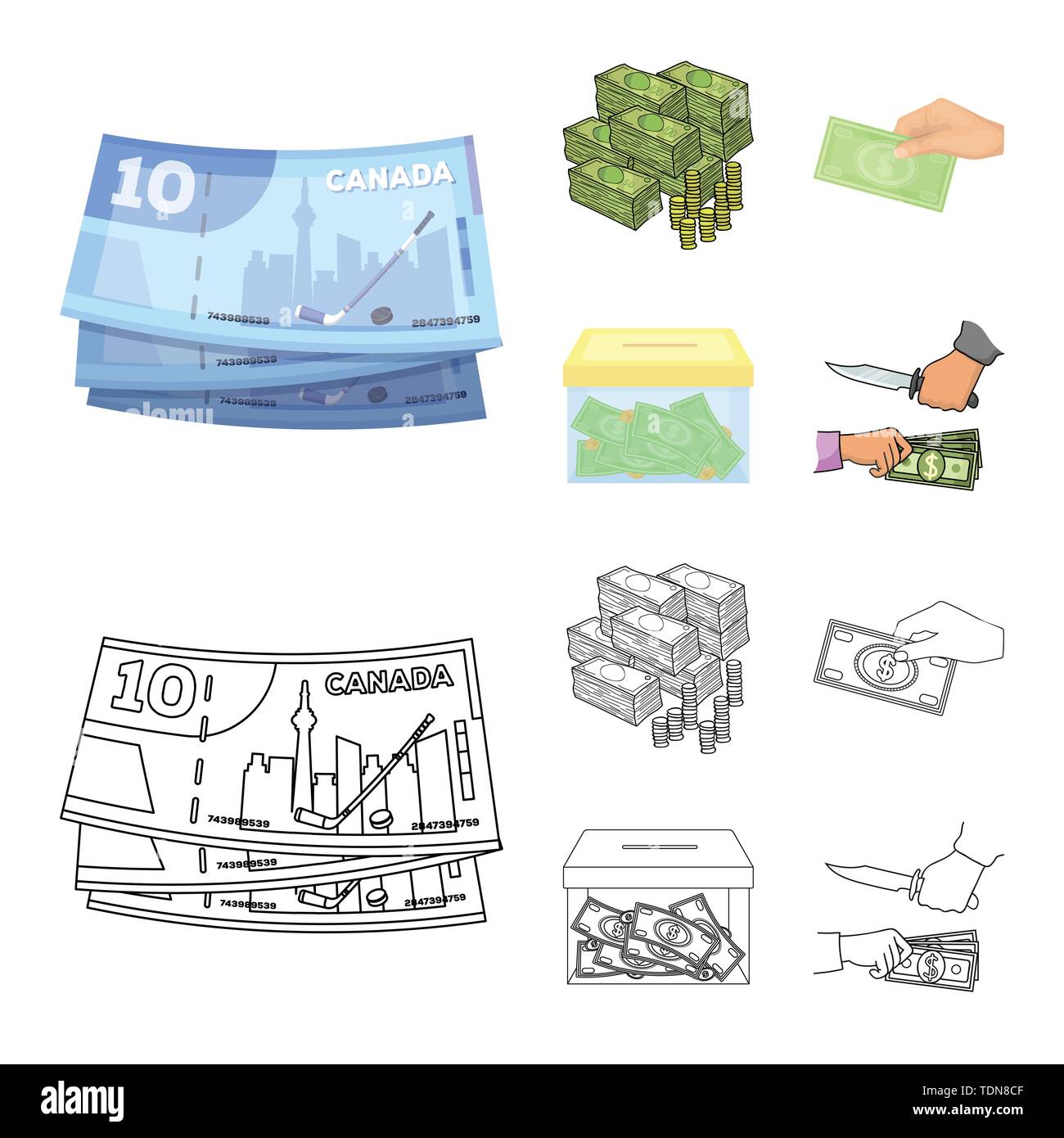 Isolated object of cash and currency logo. Collection of cash and stack ...