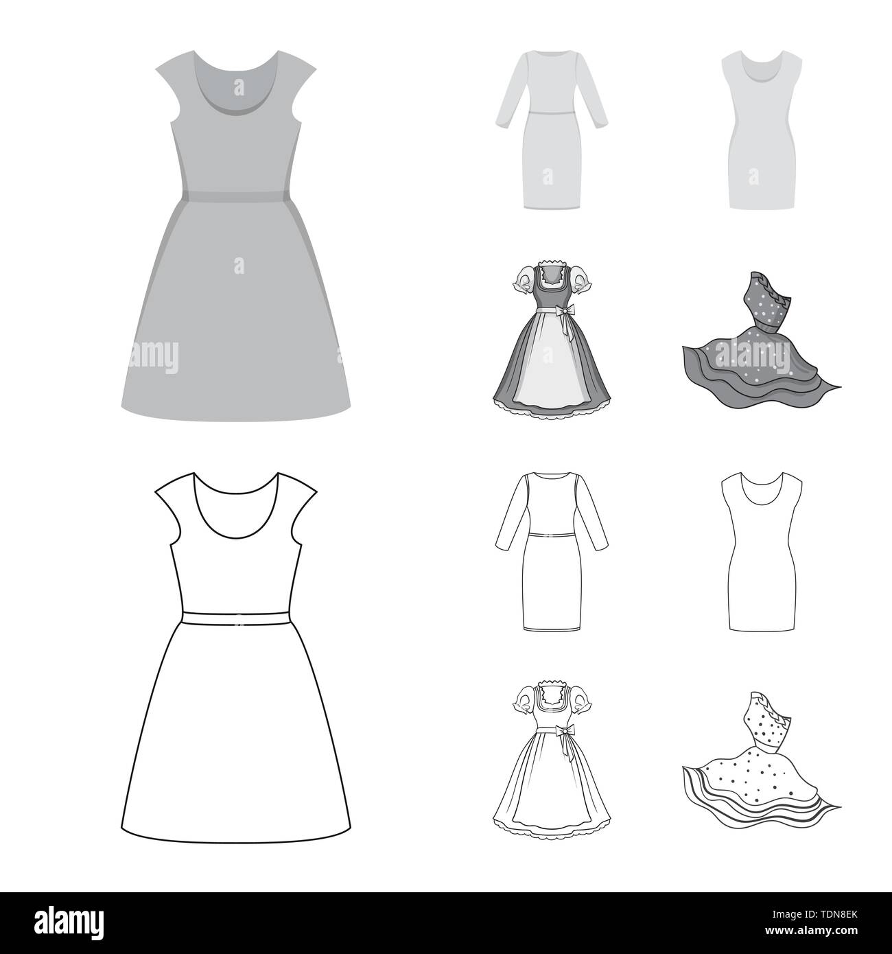 Isolated object of dress and clothes sign. Set of dress and evening ...
