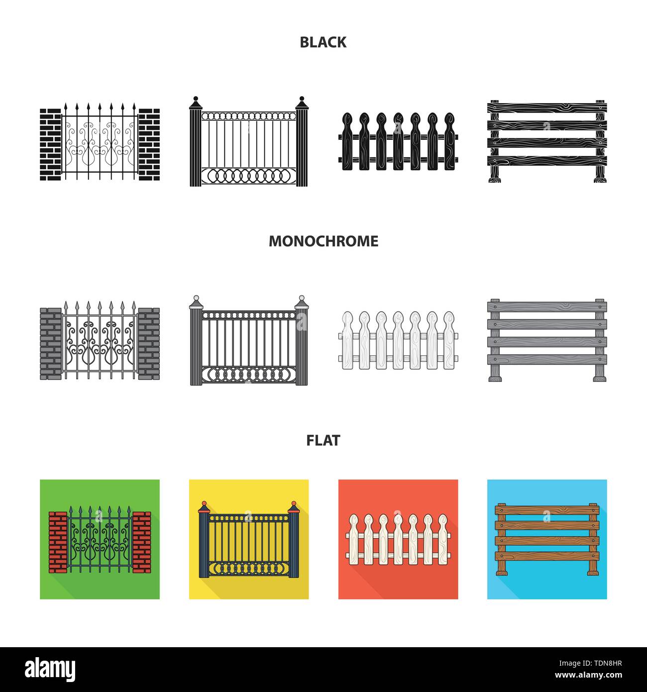 Vector design of gate and fence logo. Set of gate and wall vector icon ...