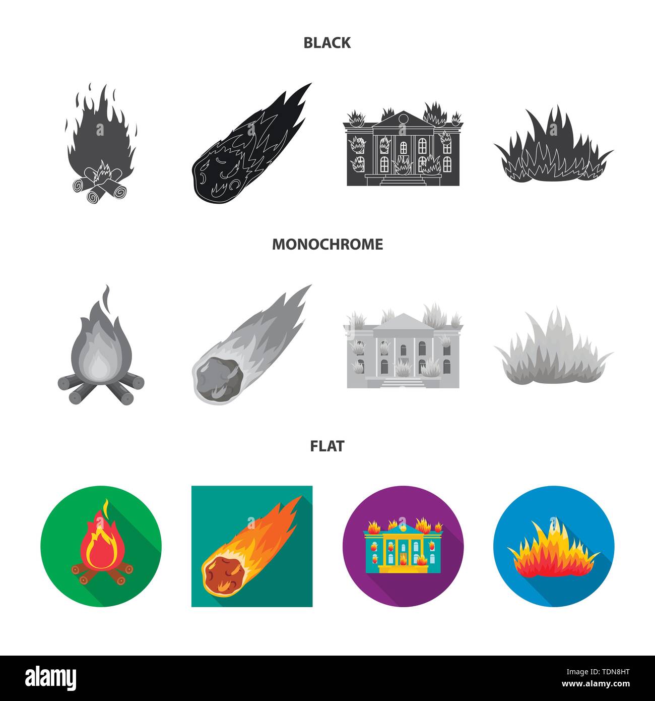 Vector illustration of fire and flame sign. Collection of fire and ...