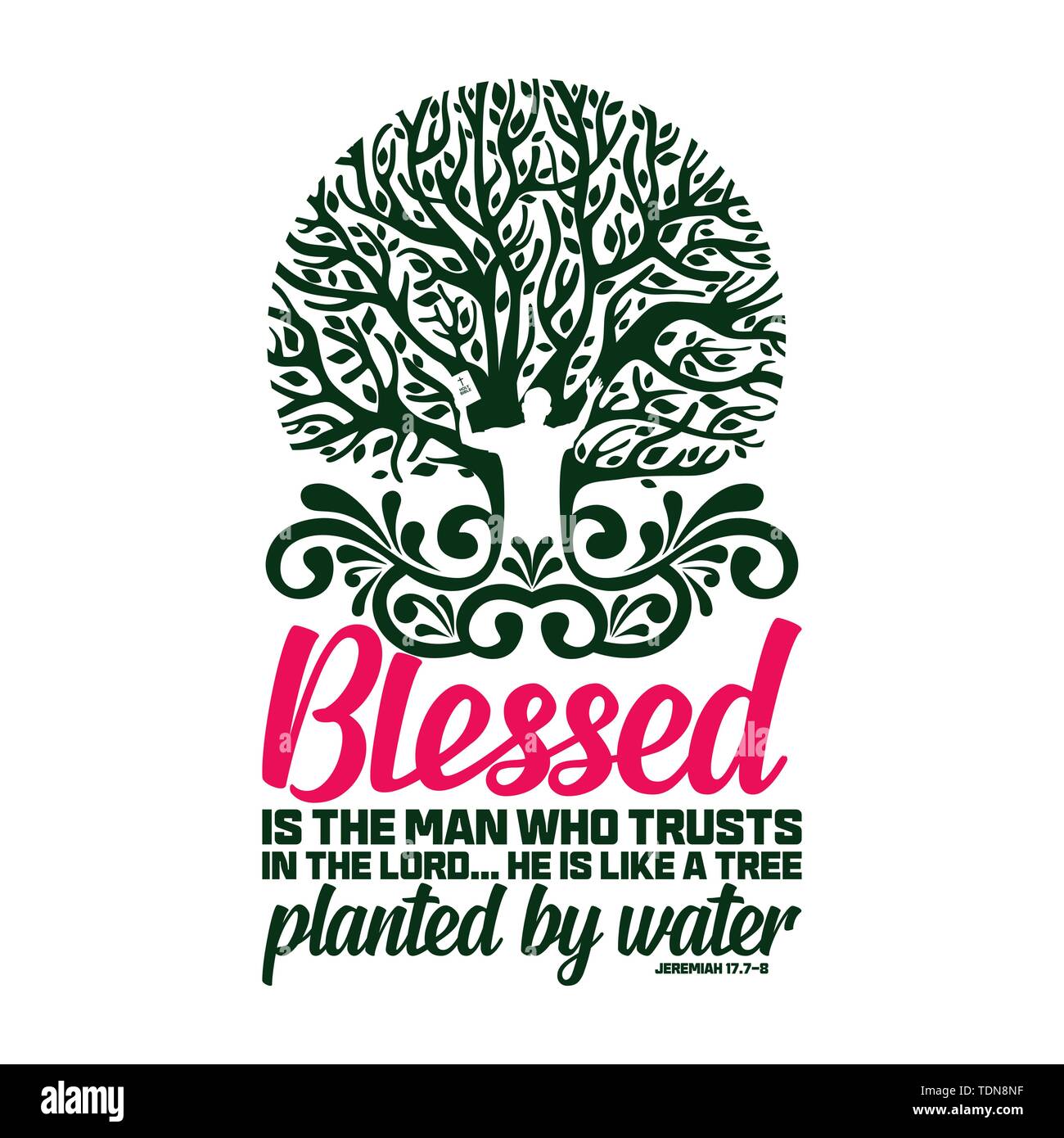 Christian typography and lettering. Biblical illustration. Blessed is ...