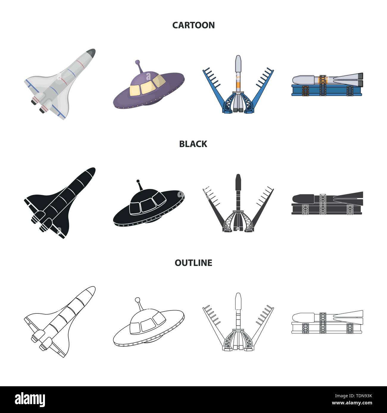 Vector illustration of spaceship and ship sign. Set of spaceship and ...
