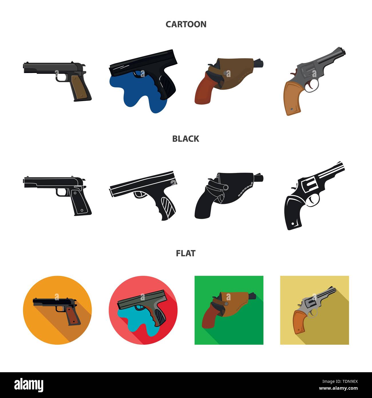 Isolated object of revolver and pistol sign. Set of revolver and ...
