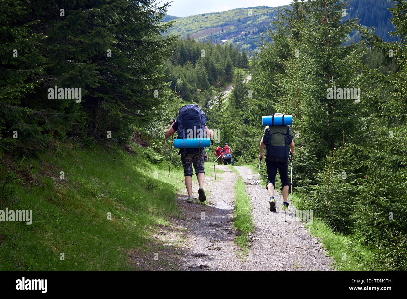 adventure, travel, tourism, hike and people concept - group of friends ...